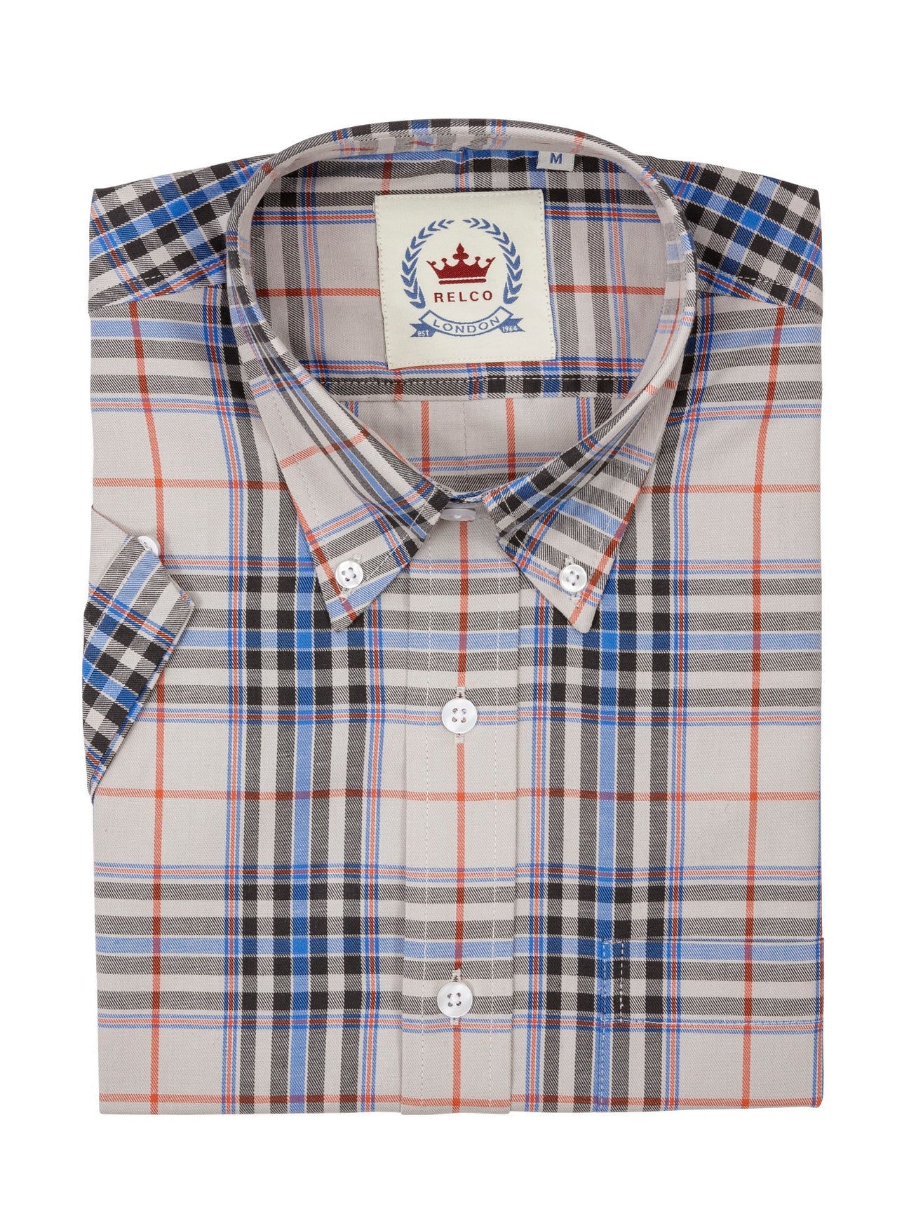 Mens Stone & Blue Checkered Shirt | Relco London