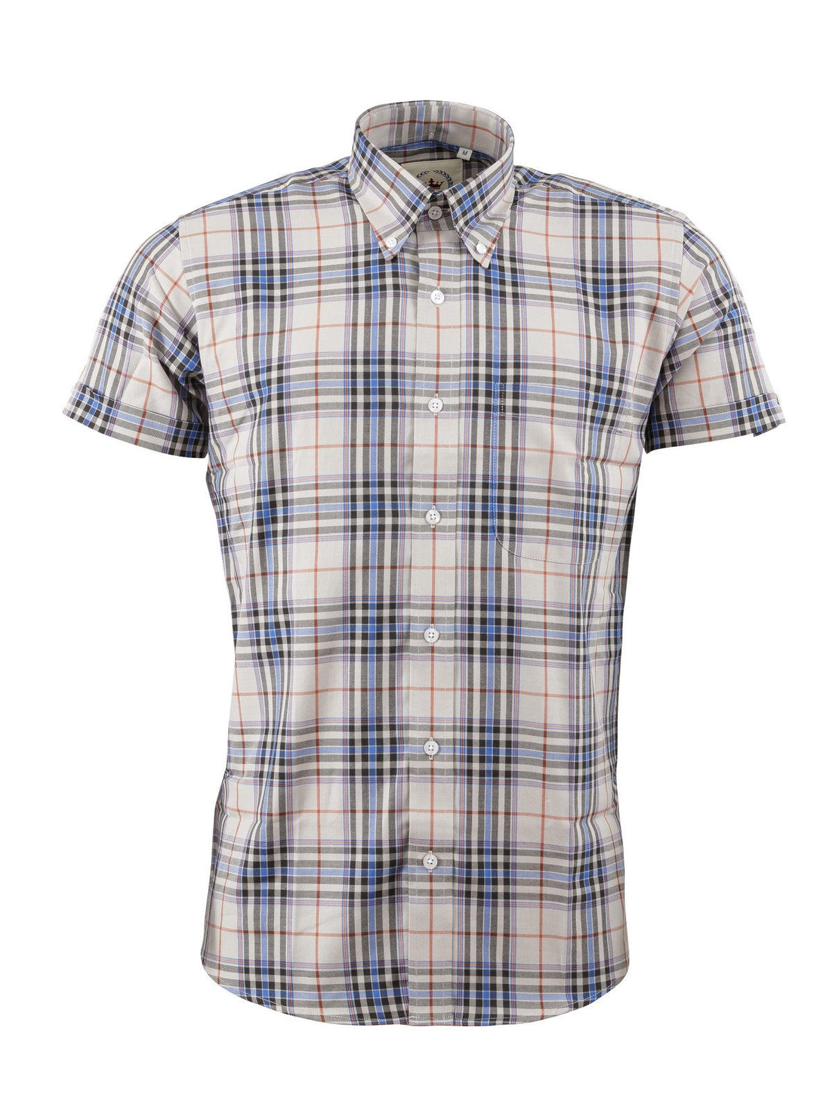 Mens Stone & Blue Checkered Shirt | Relco London